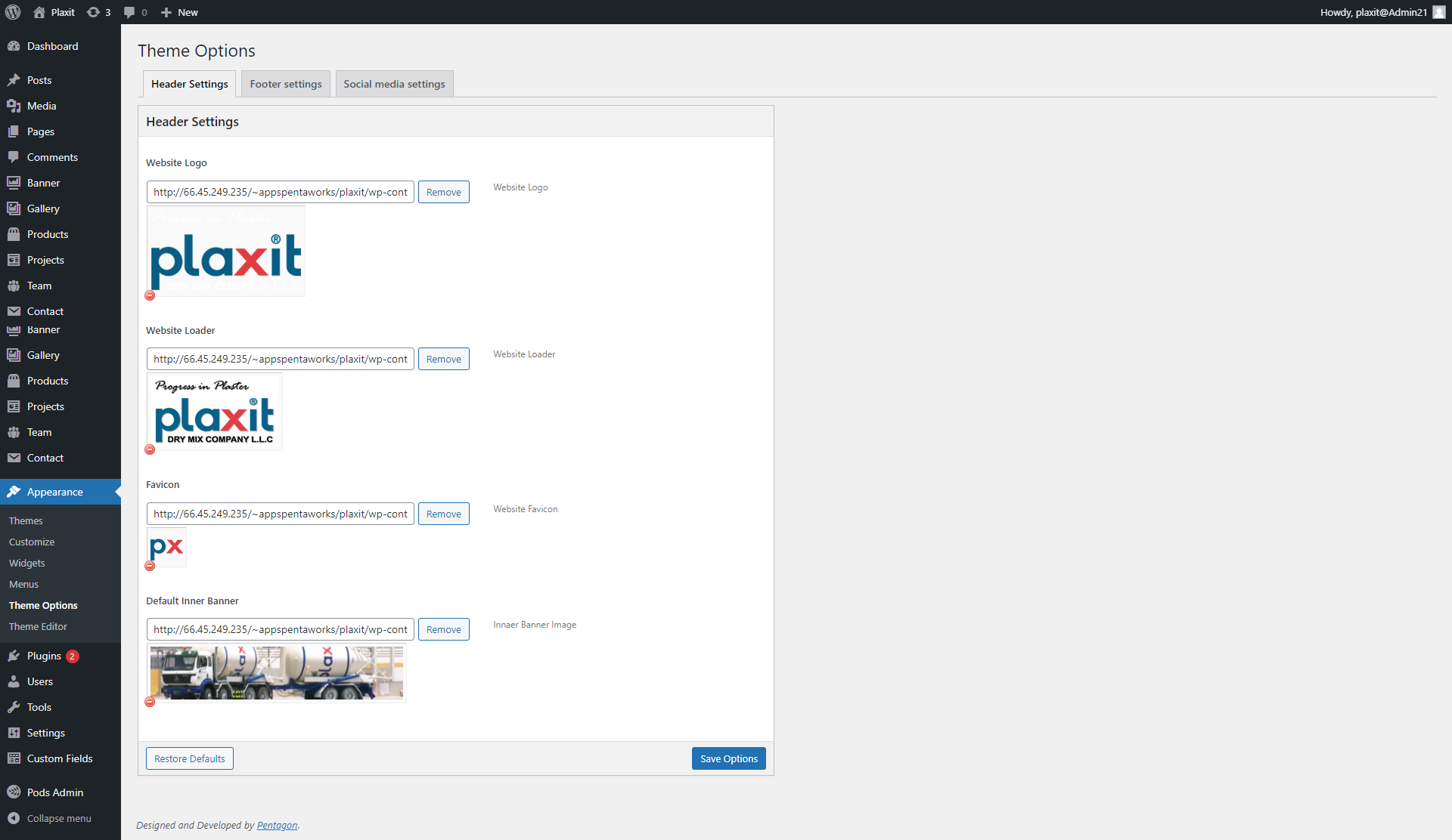 Theme options | Plaxit